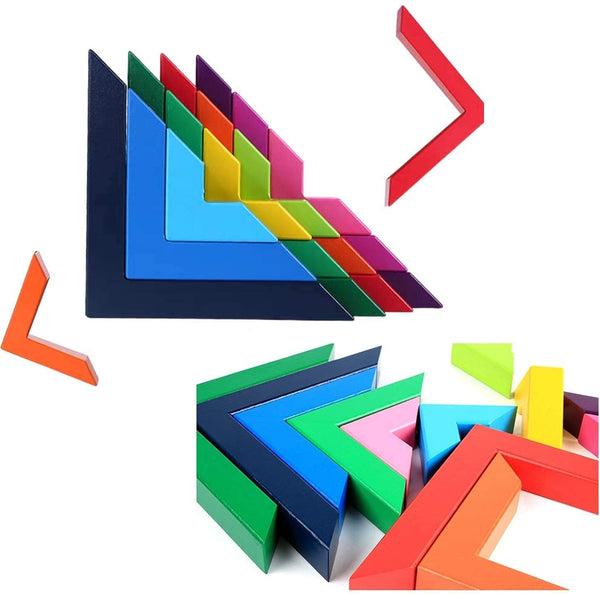 Wooden Rainbow Stacking Game Geometry Building Blocks – Edu Toys
